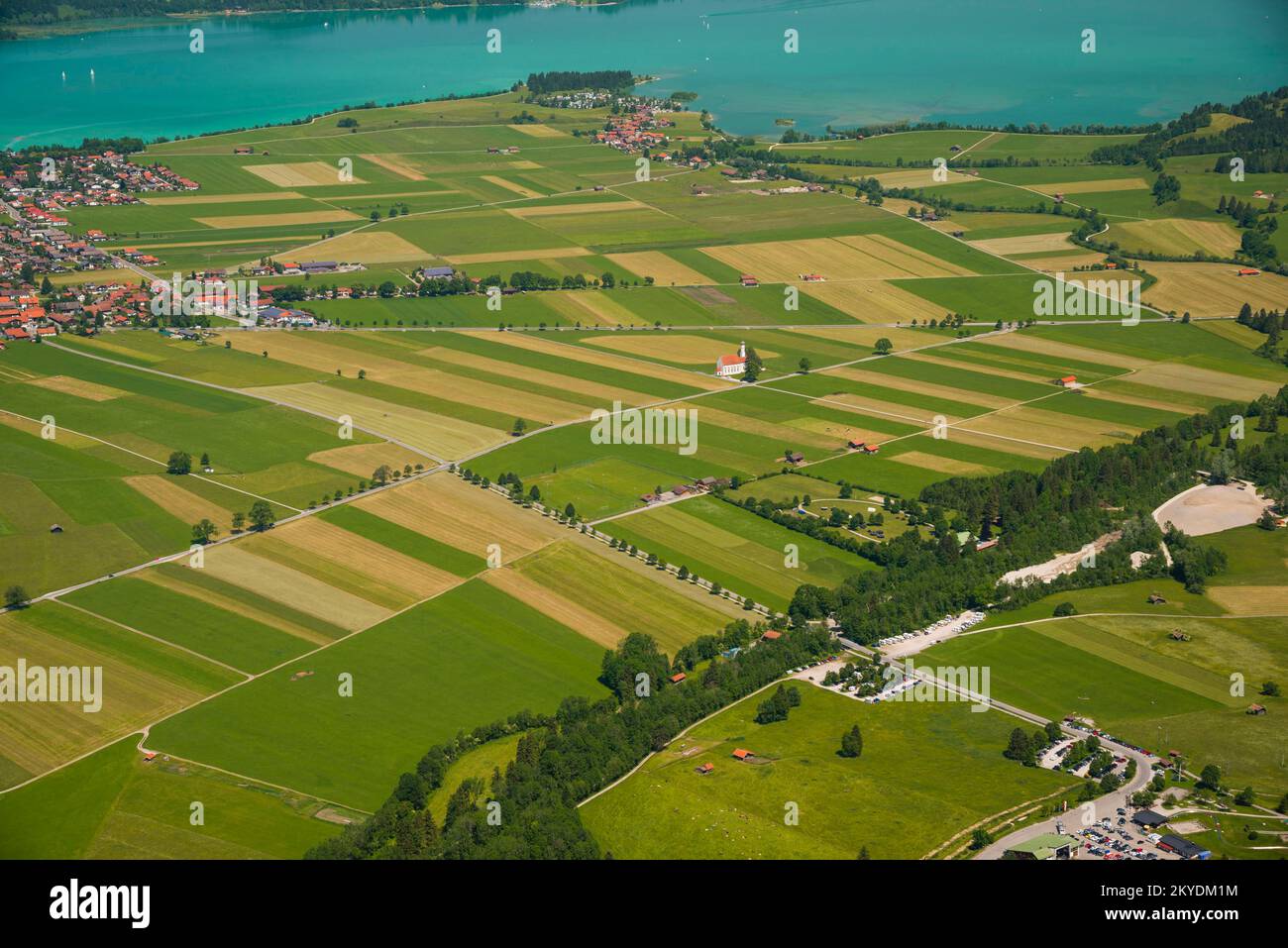 Panorama from the Tegelberg massif to the baroque church of St. Coloman ...