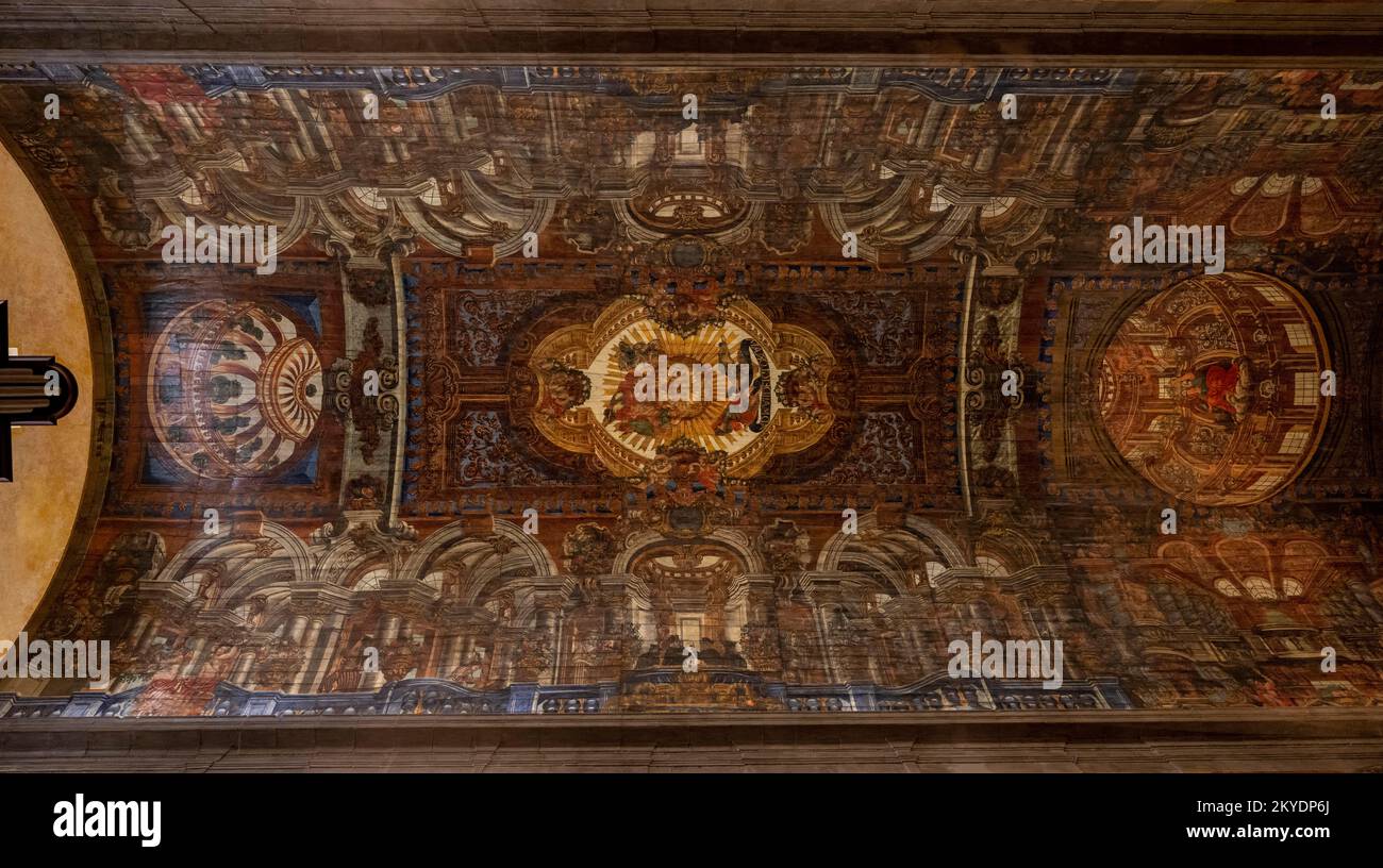 Painted and decorated ceiling, interior view, Church Igreja de Sao Joao ...
