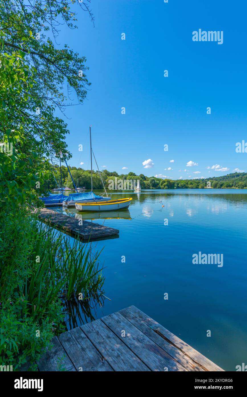 Max-Eyth-See, sailing boats, forest, Stuttgart, district of Muehlhausen ...