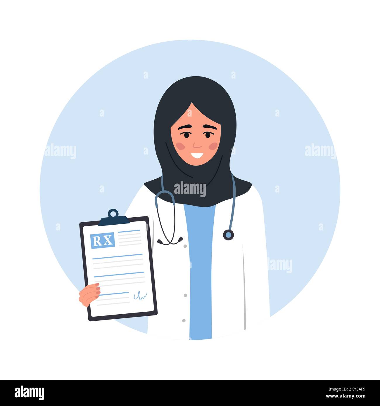 Medical prescription. Arab female doctor in uniform and hijab holding ...