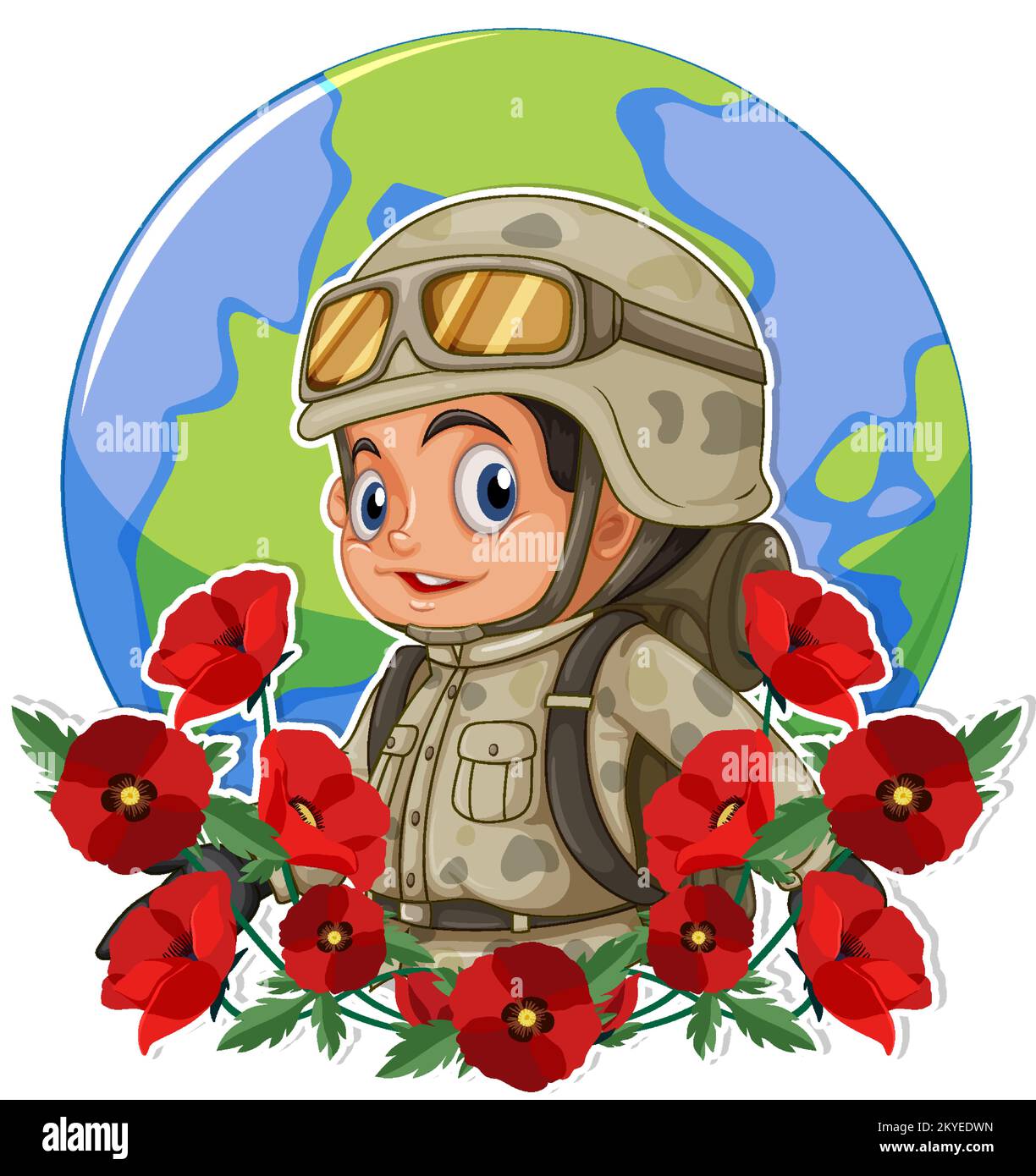 Soldier with poppy cartoon character illustration Stock Vector Image ...