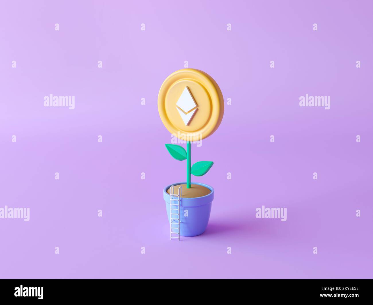 Ethereum Gold Coin grow like a plant. Symbol 3d illustration. Creative ...