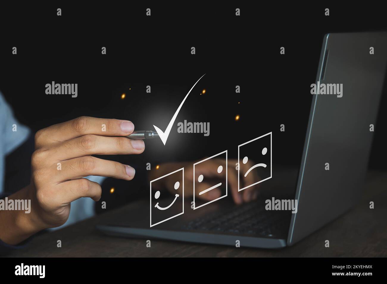 Satisfaction Concept Business services Touch Screen Happy Smile icon ...