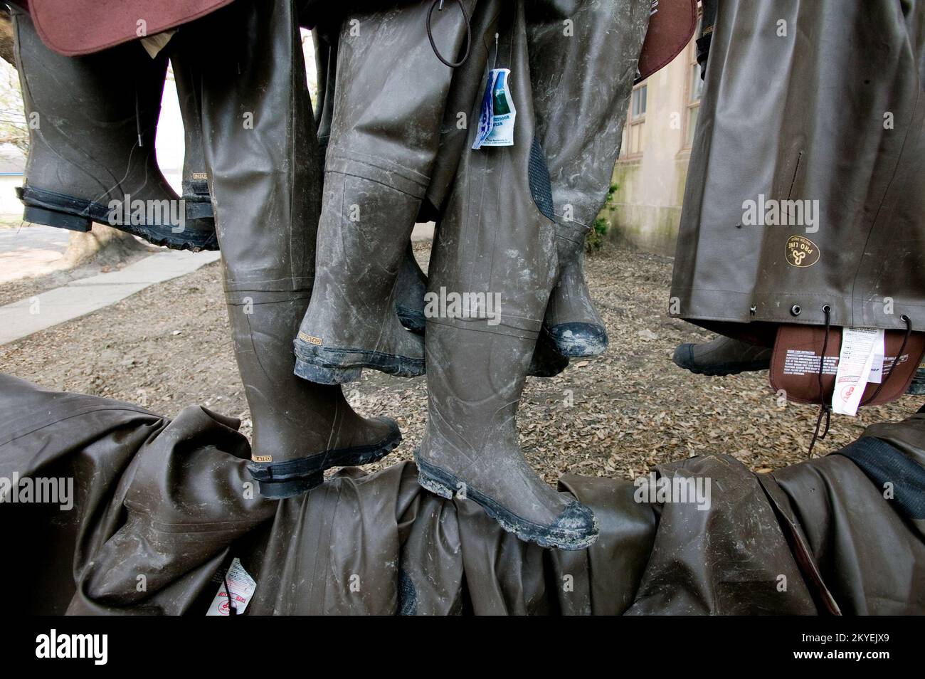 Hurricane Katrina, Bywater, LA., 9/18/2005 -- Fishing waders worn by ...
