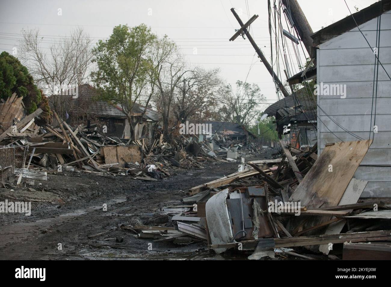 Hurricane Katrina, New Orleans, LA., 9/18/2005 -- Downed power lines ...