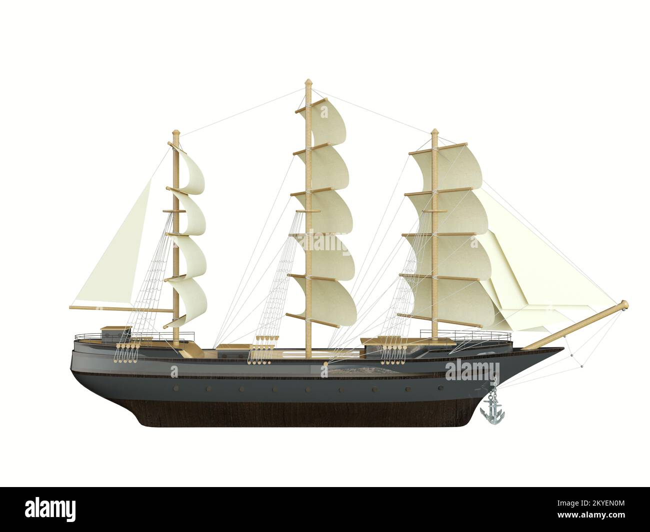 Model pirate frigate of the Sea on the white background. (isolated) XIX ...
