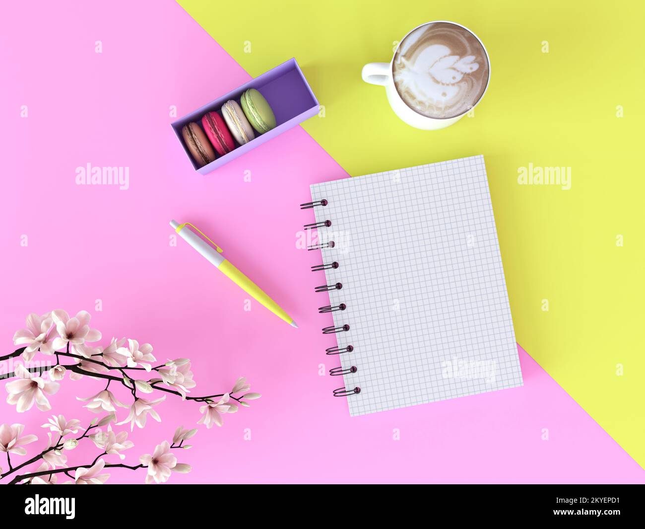 Creative notebook Mockup flat lay of workspace desk. Top view desk ...