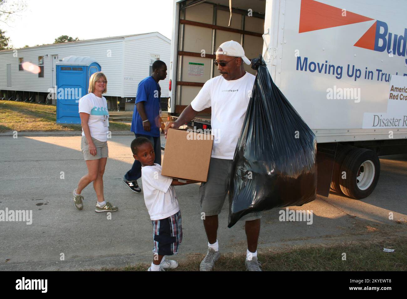 Hurricane Katrina, Baker, La., October 20, 2005 - An evacuee family from New Orleans moves into ...