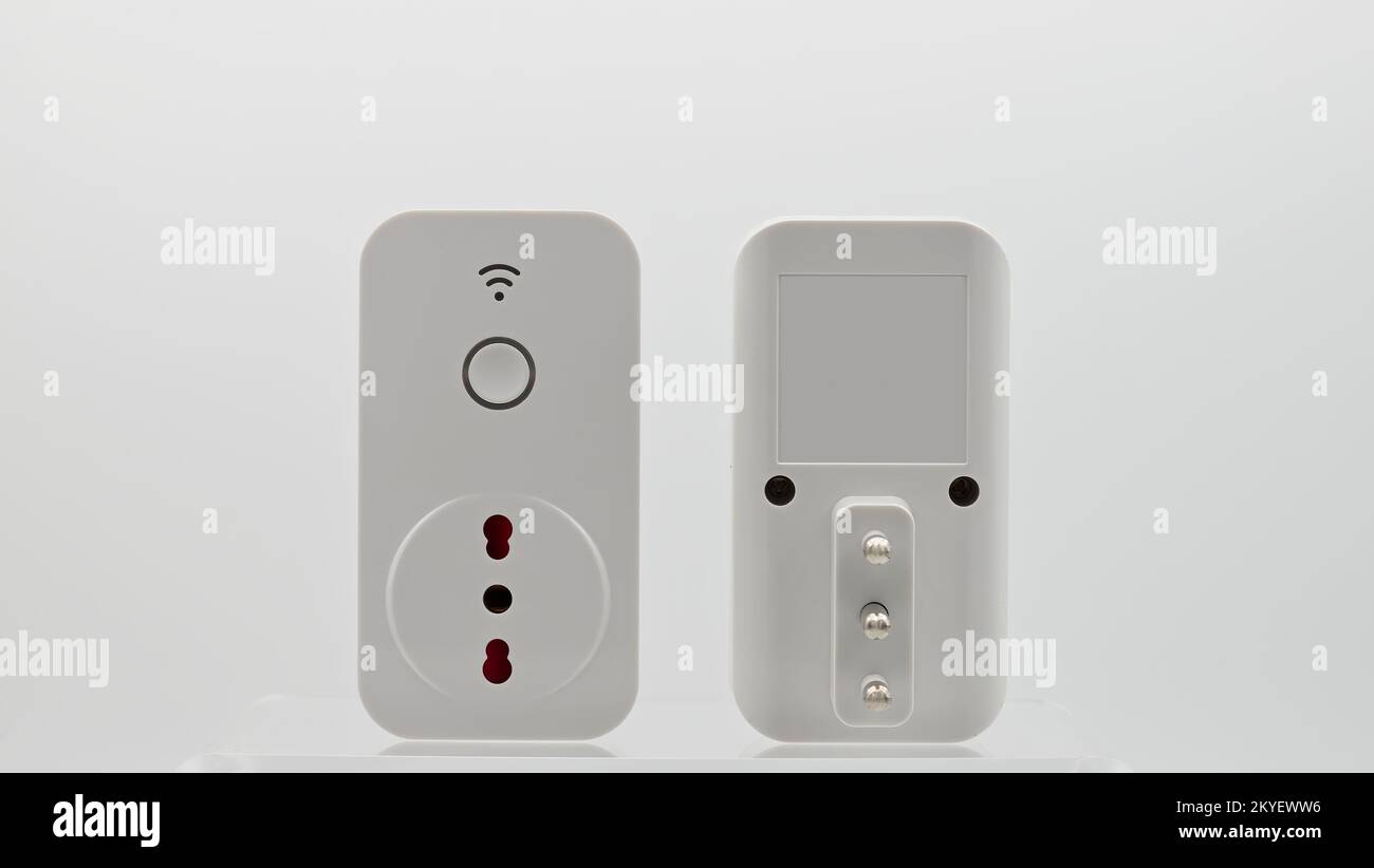 Smart wi-fi plug with energy monitor isolated on white background Stock ...