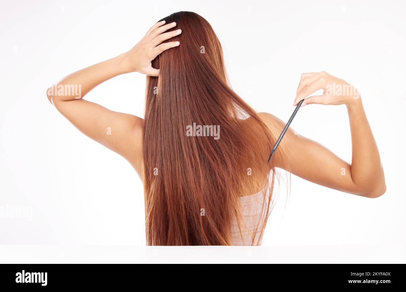 Hair care, beauty and wellness with comb in studio for luxury hair ...