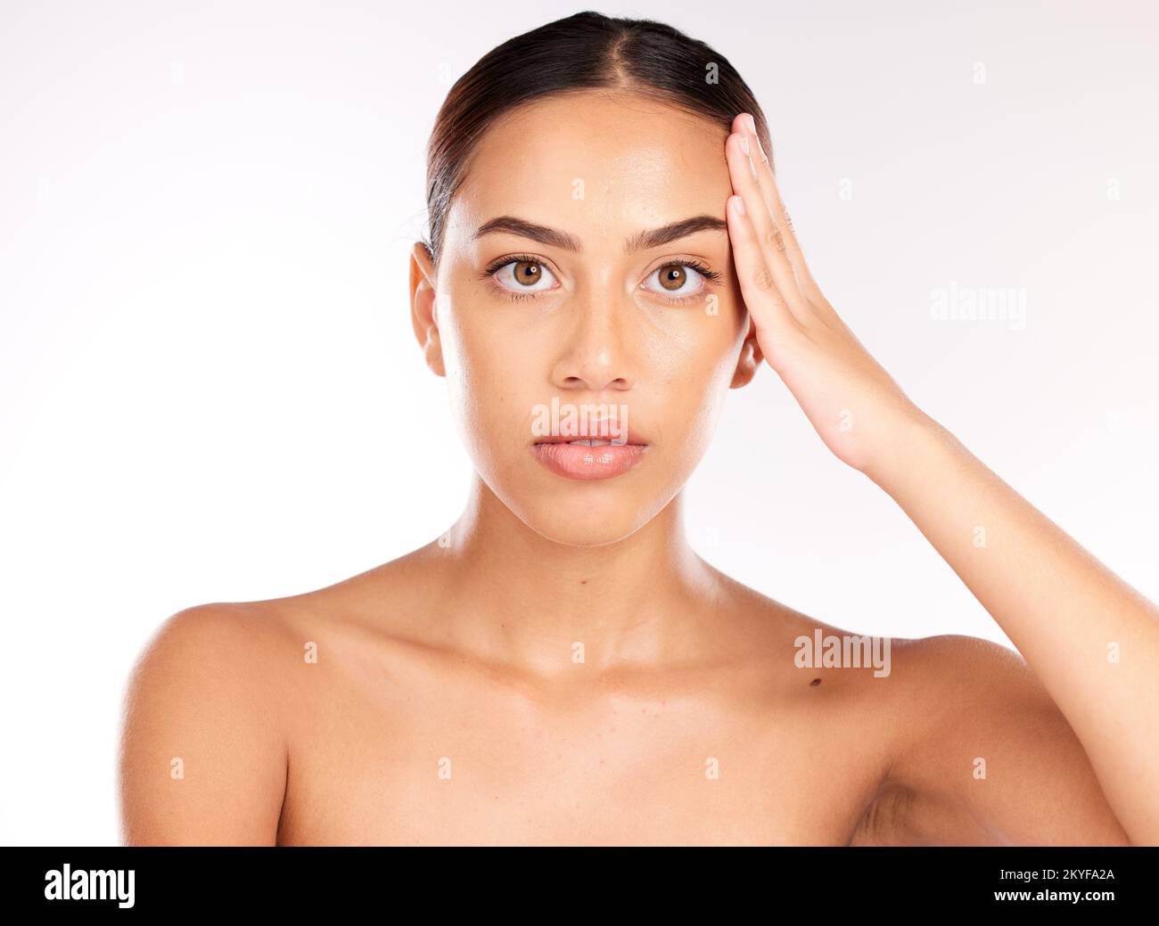 Woman, beauty and cosmetics for skincare facial, makeup or treatment ...