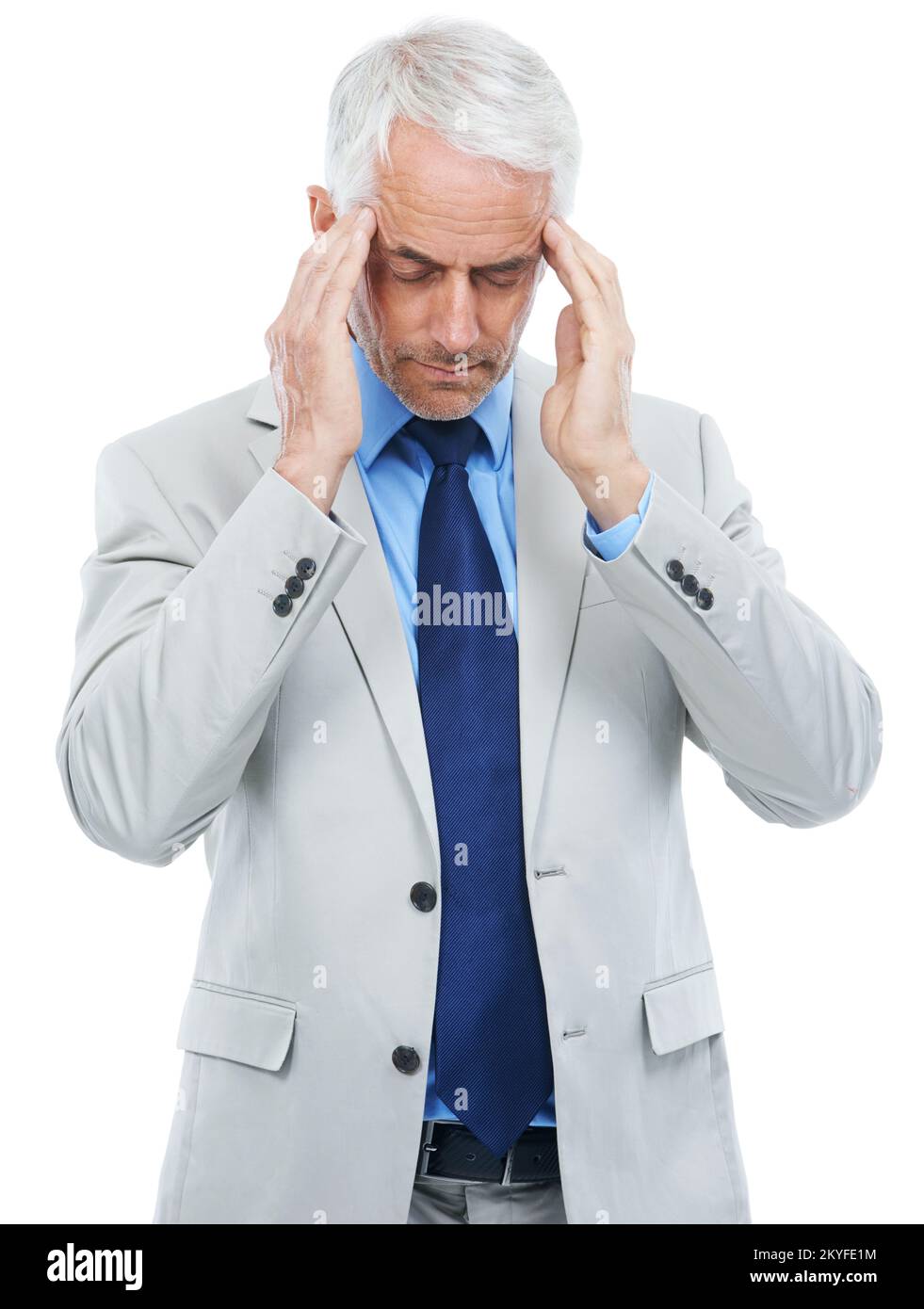 So much work and not enough time. Studio shot of a frustrated-looking ...