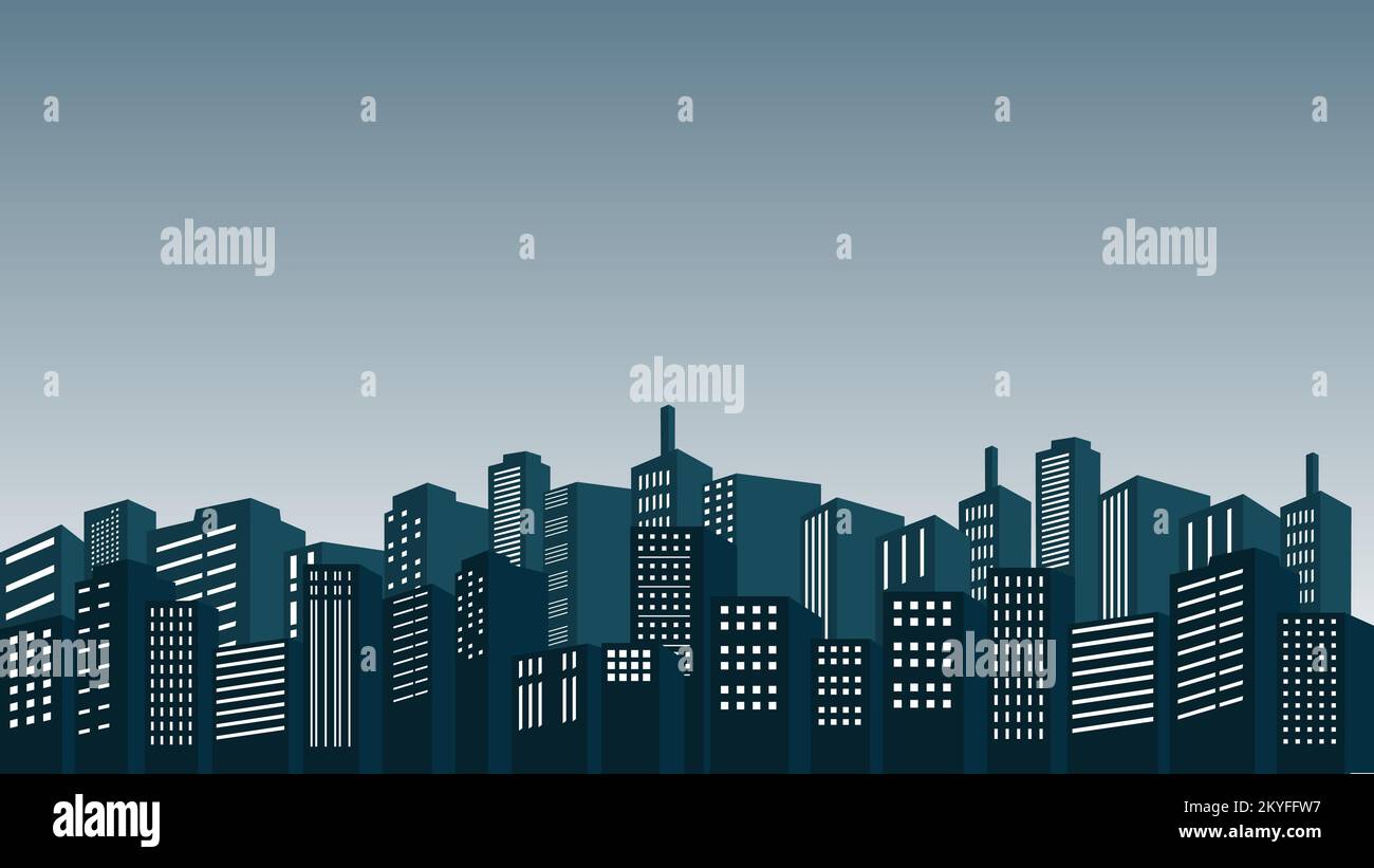 City in the shadows nighttime silhouettes of multi storey buildings ...