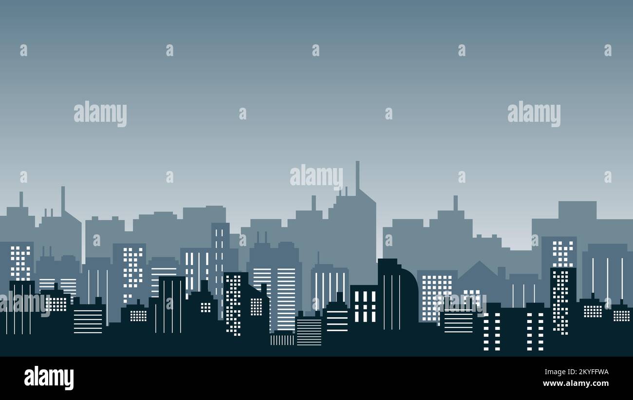 Reflection city vector background with apartments and mall. Collection ...