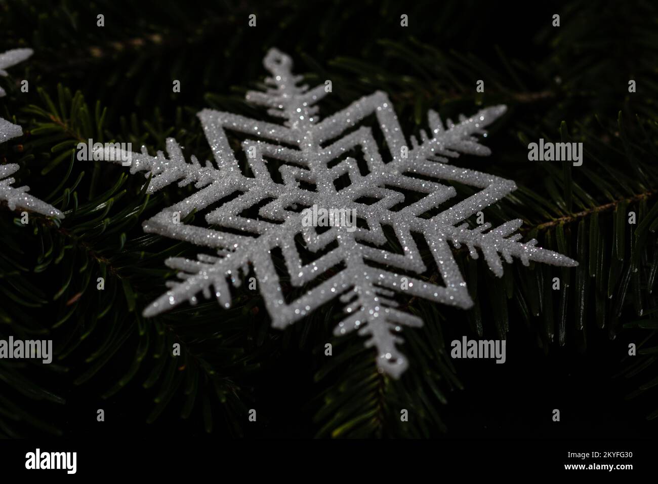 Christmas concept. Christmas decorations on black background. Glittery ...
