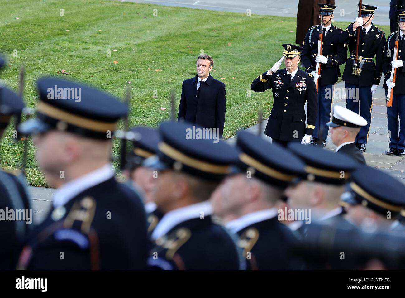 President Emmanuel Macron during a wreath laying ceremony at the Tomb ...