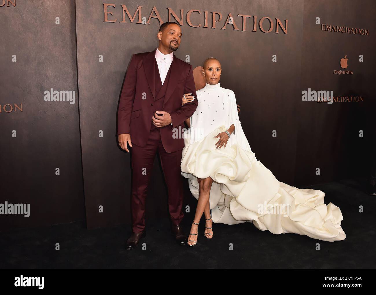 Will Smith and Jada Pinkett Smith walking the red carpet at the premiere for Apple Original ...
