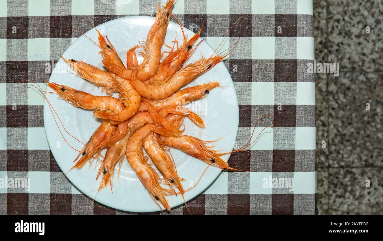 Plate of White Fresh Prawns, Spanish Typical Tapa Stock Photo - Alamy