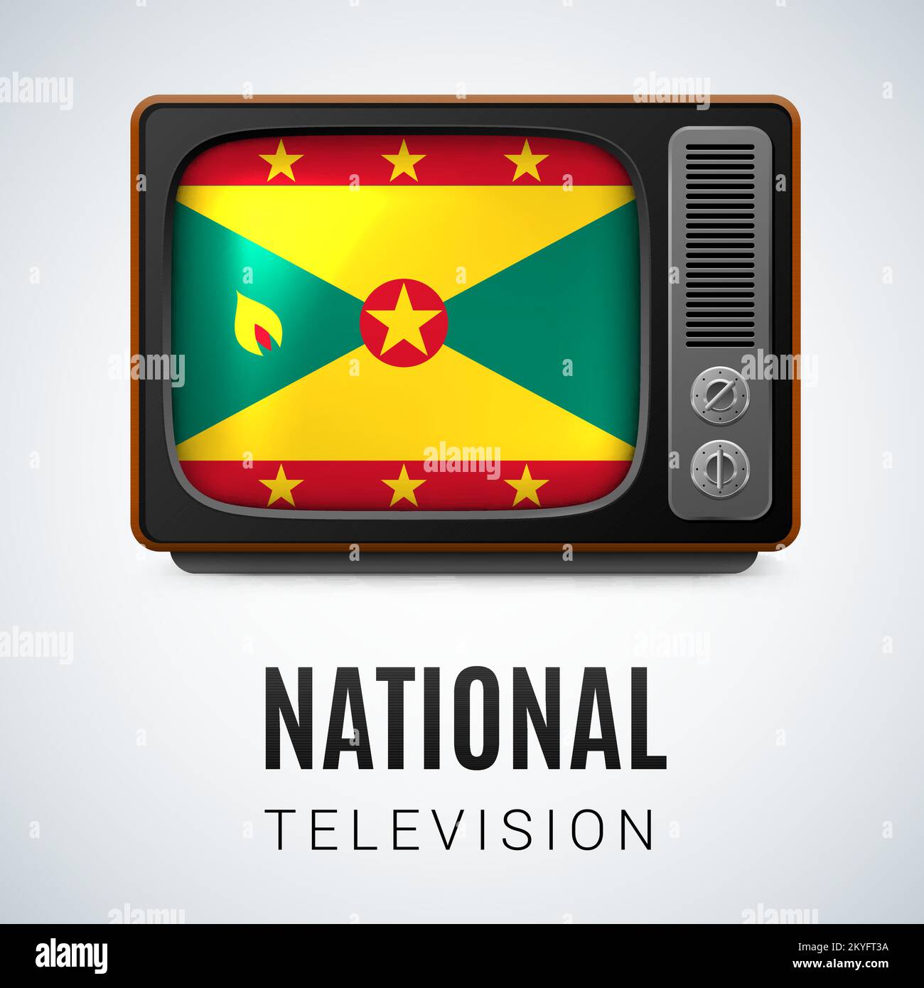 Vintage TV and Flag of Grenada as Symbol National Television. Tele ...
