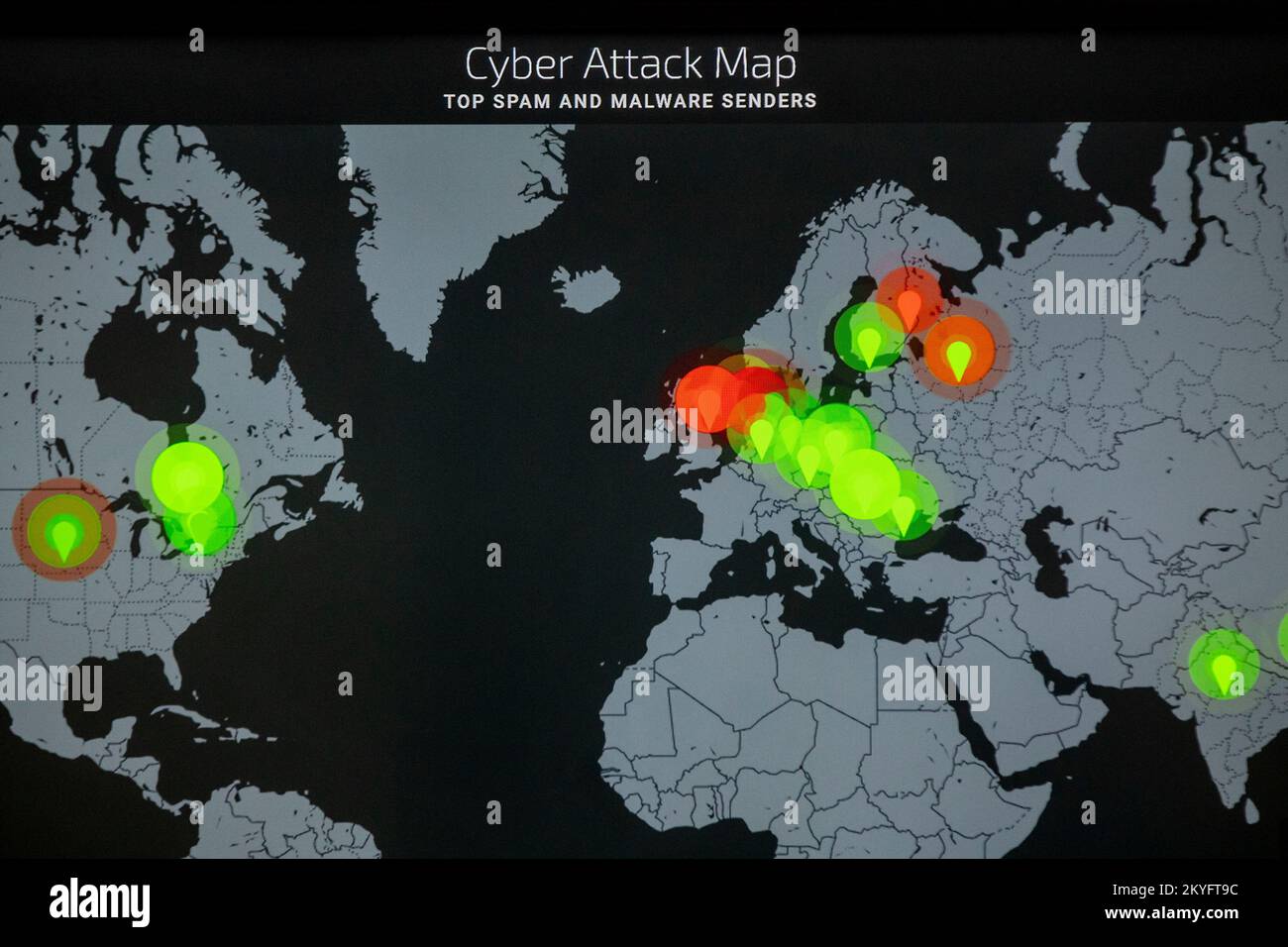 Illustration picture shows a 'Cyber Attack Map' world map with 'Top ...