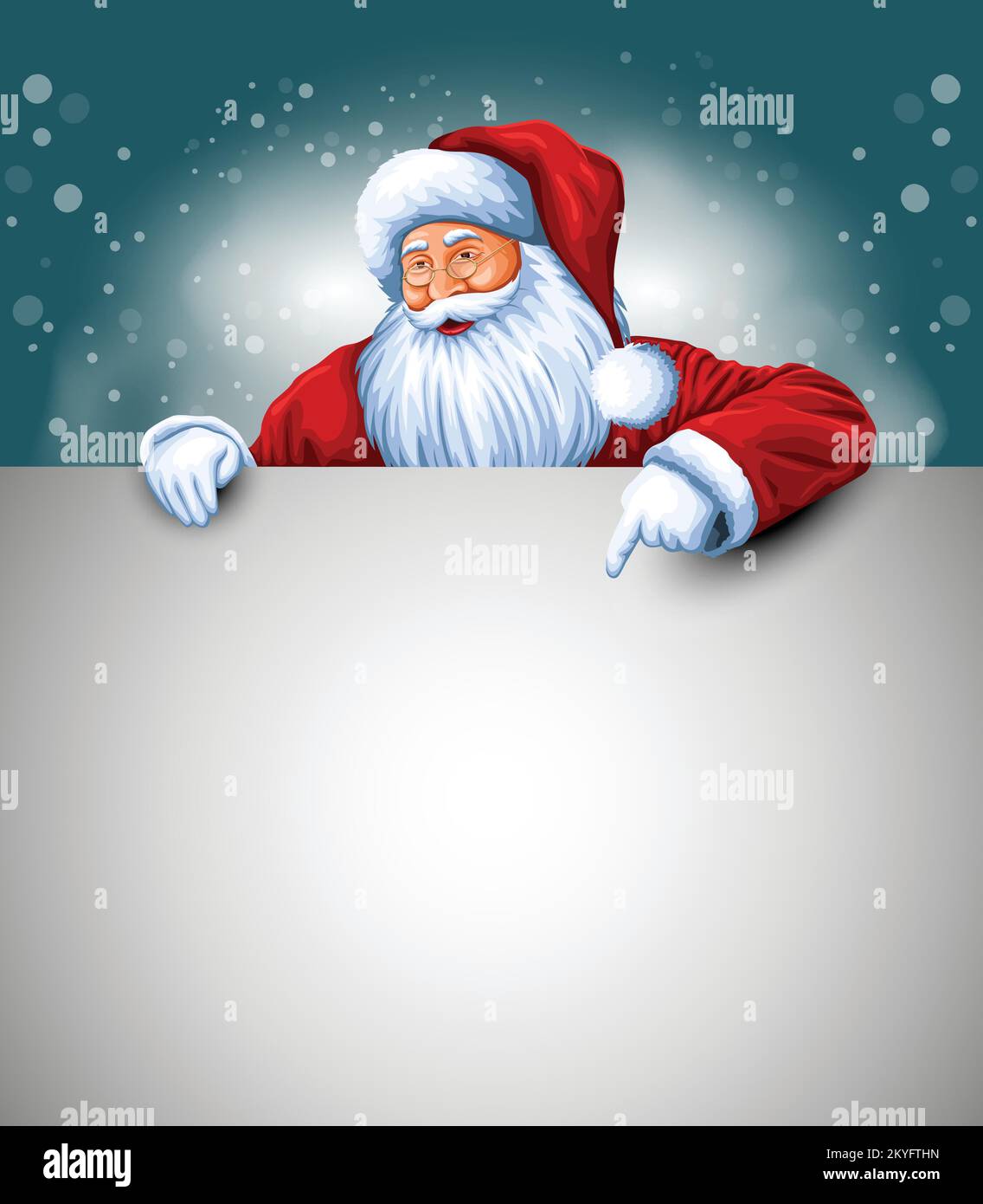 Santa Claus pointing on blank paper banner background with copy space ...