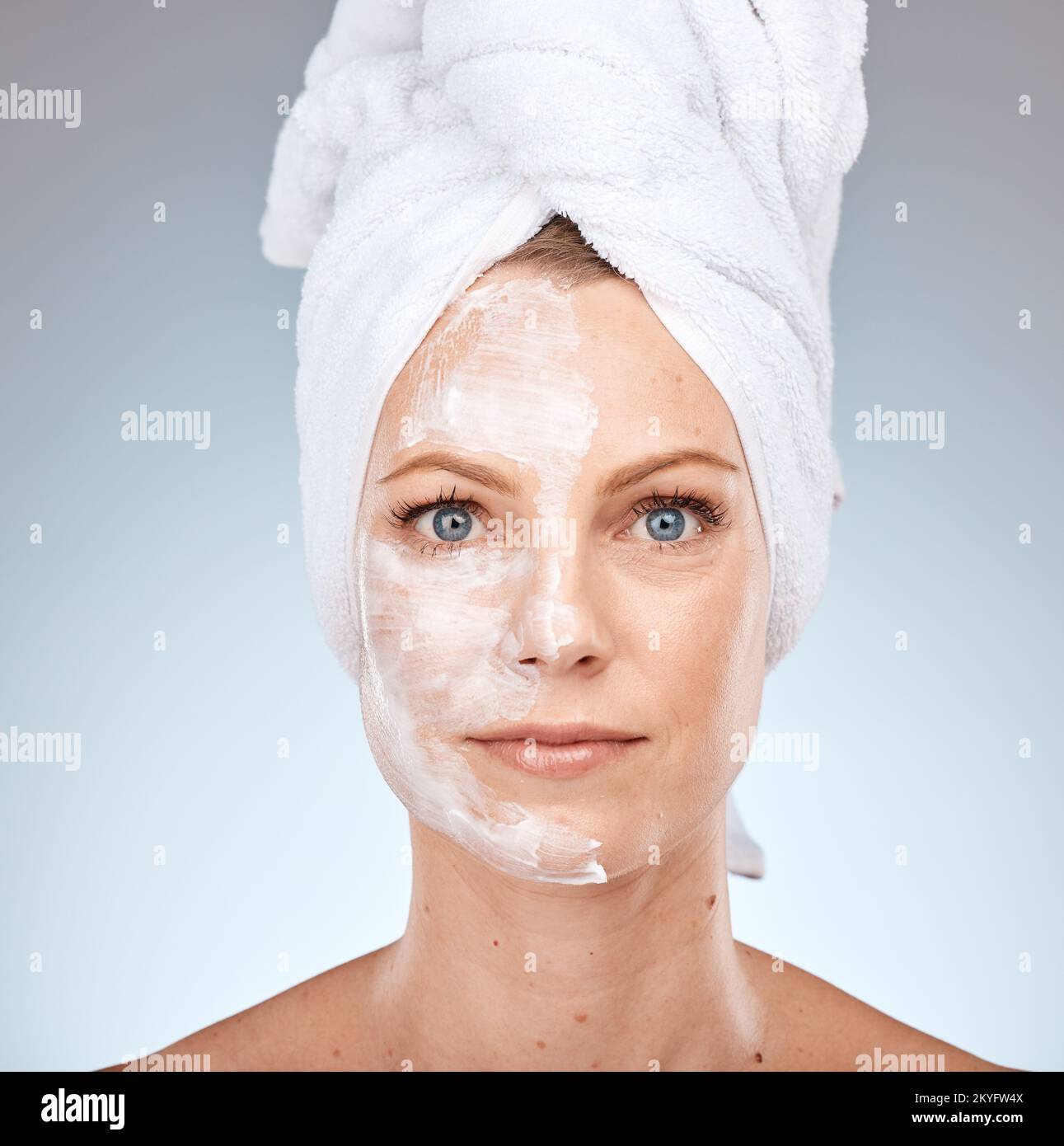Facial Beauty And Woman With Face And Skincare Cosmetic Product