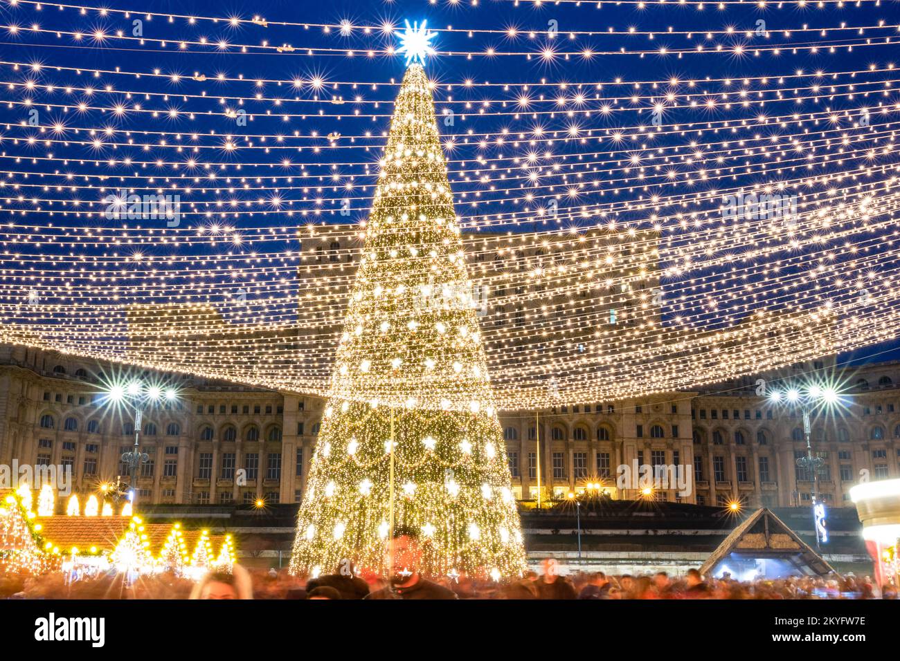 Bucharest Christmas market at night Stock Photo - Alamy