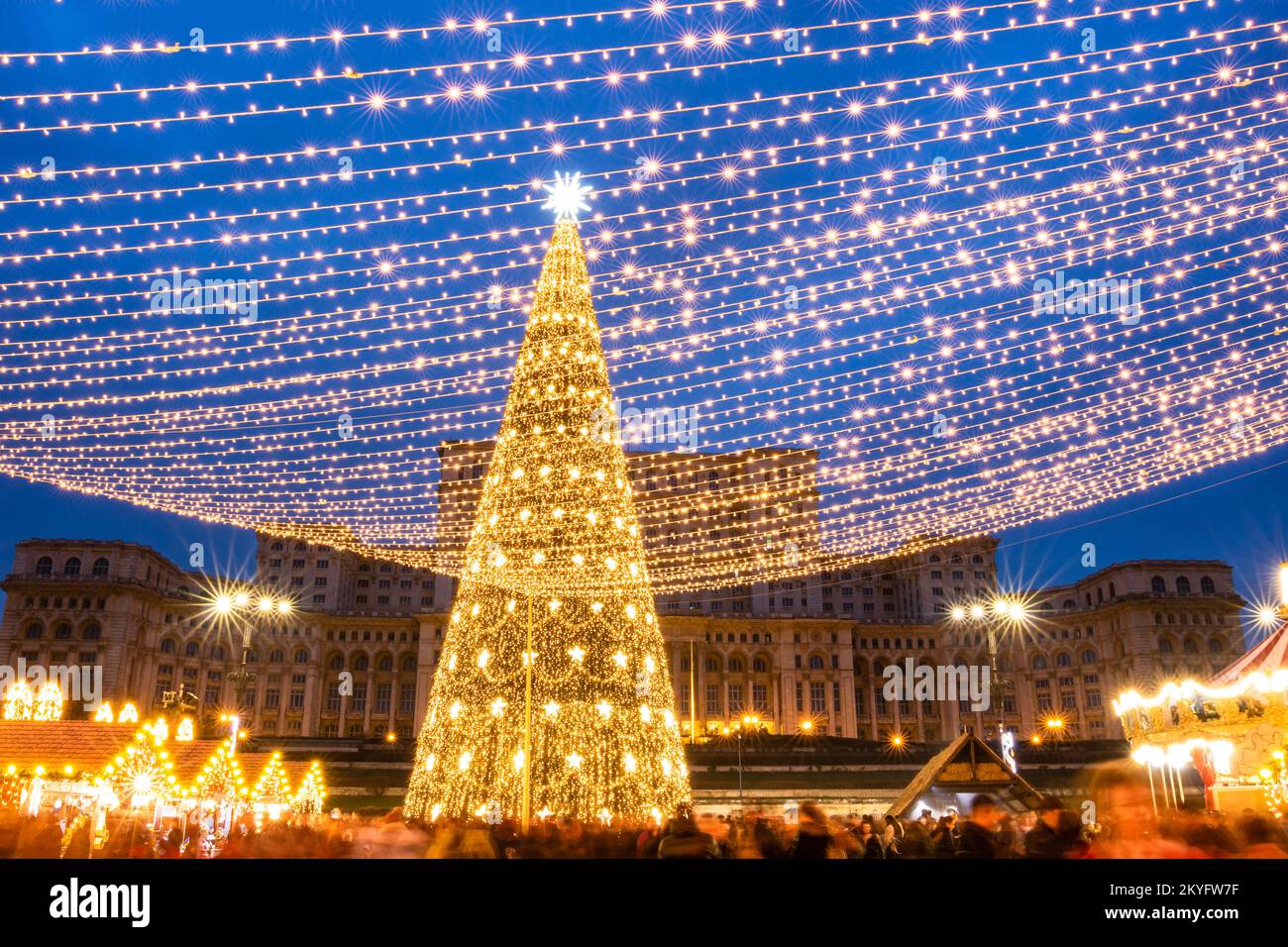 Bucharest Christmas market at night Stock Photo - Alamy