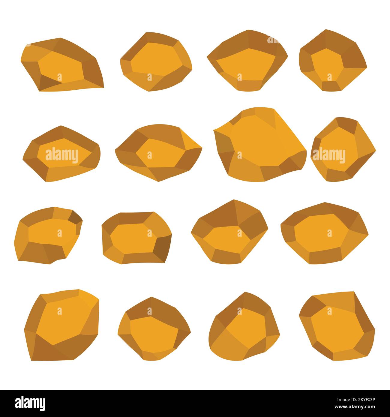 Cartoon stones. Rock stone isometric set. Yellow boulders, natural ...