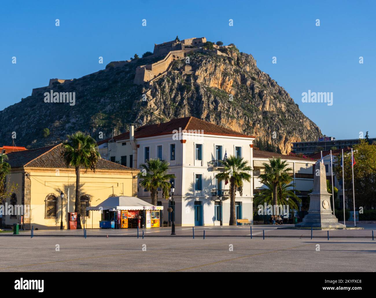 Nafplio, Greece - 10 November, 2022: view of downtown Nafplio with the ...