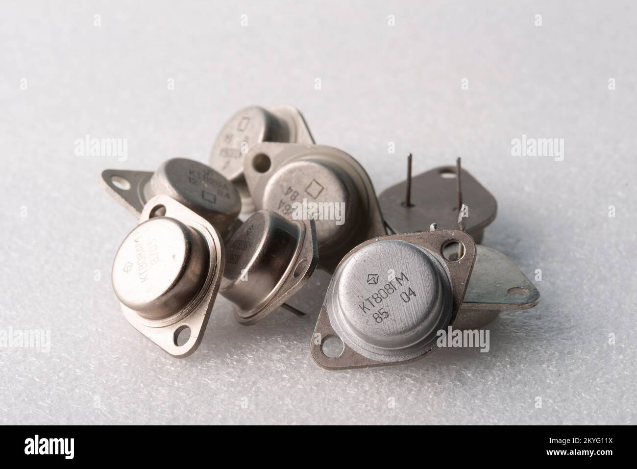 Old semiconductor transistors from Soviet technology on a white ...