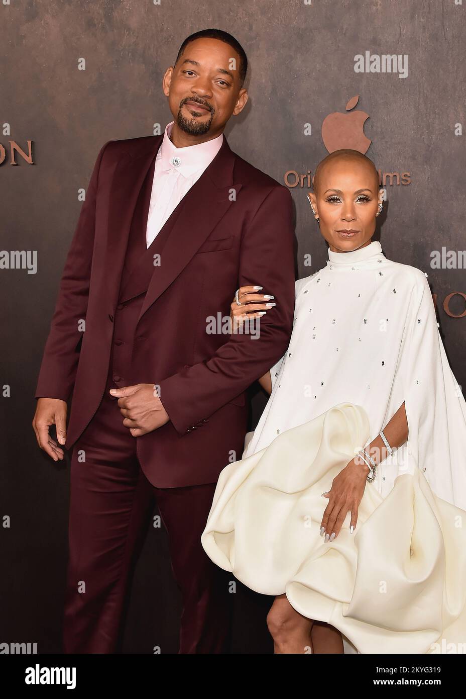 Will Smith and Jada Pinkett Smith walking the red carpet at the premiere for Apple Original ...