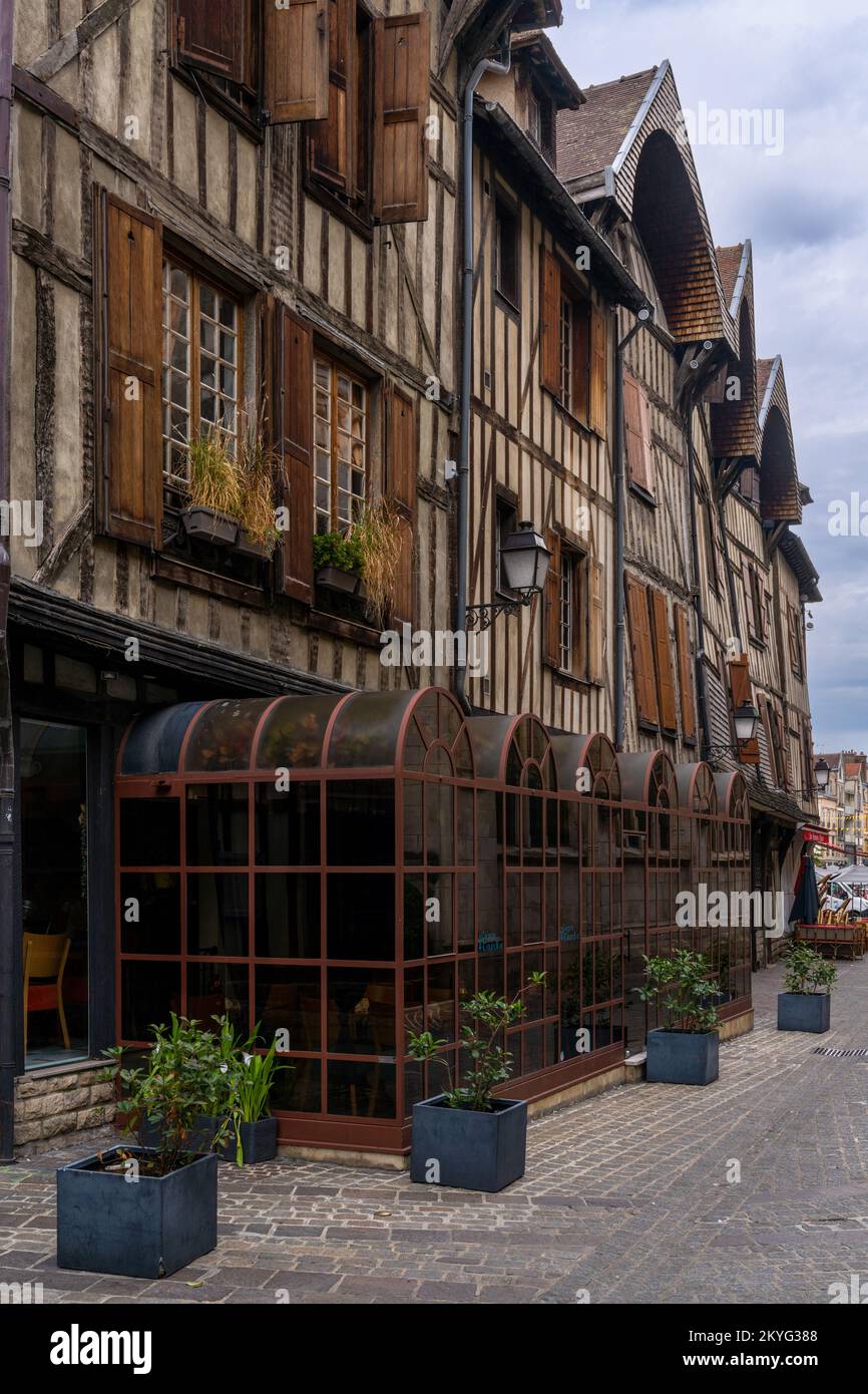 Troyes, France- 13 September, 2022: medieval half-timbered houses in ...