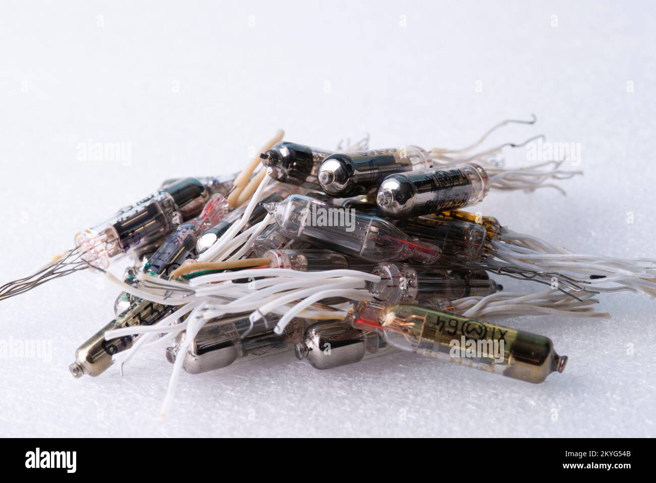 Closeup of glass vacuum tubes, vintage electronic parts Stock Photo - Alamy