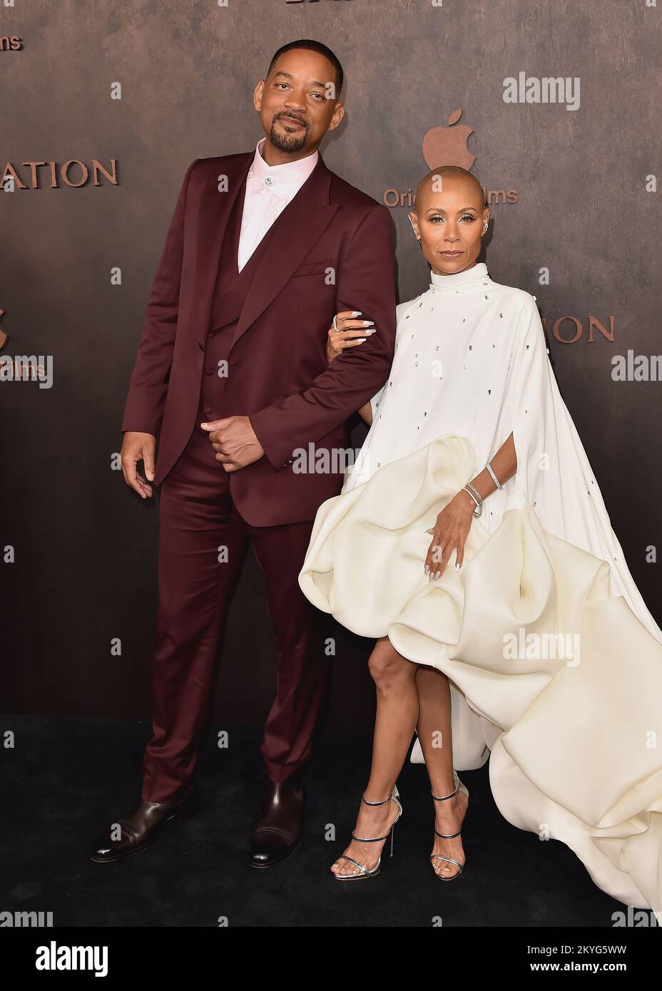 Will Smith and Jada Pinkett Smith walking the red carpet at the premiere for Apple Original ...