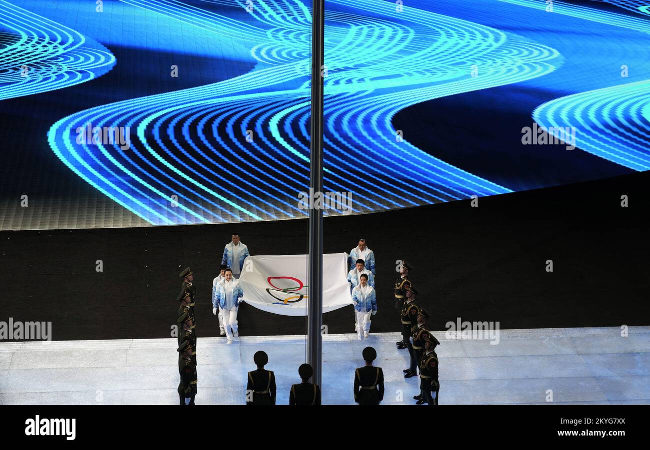 Beijing, China. 04th Feb, 2022. The Olympic Flag is raised during the ...