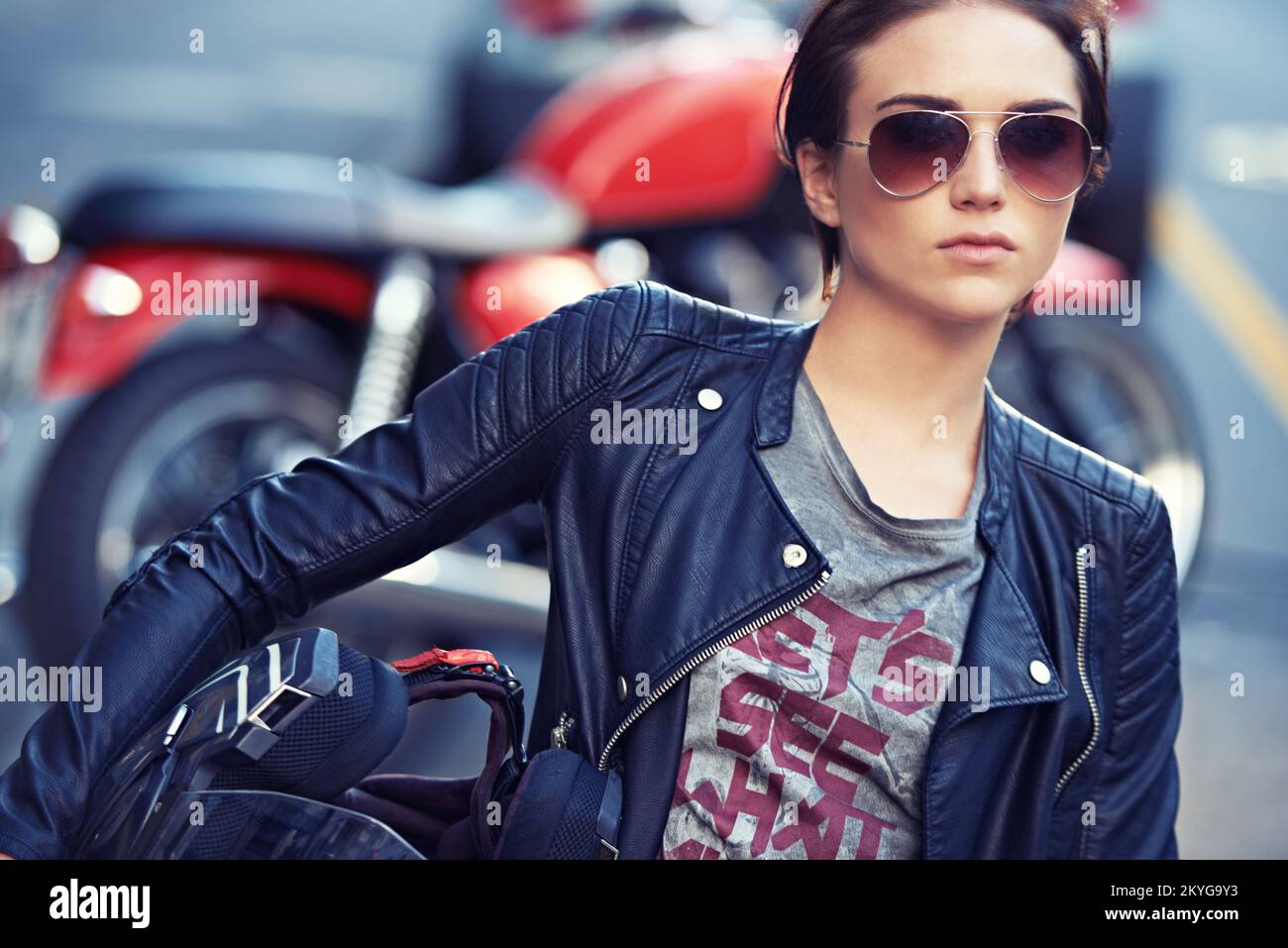 Female motorbike rider hi-res stock photography and images - Alamy