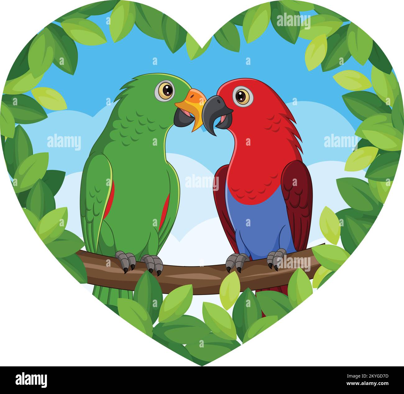 Cartoon Parrots Lovely Couple on Tree Branch Stock Vector Image & Art ...