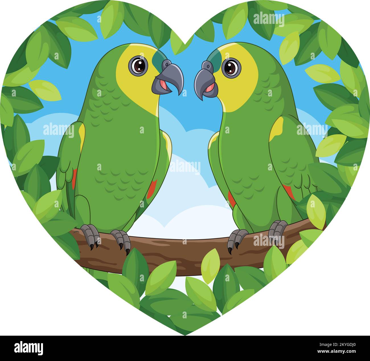 Cartoon Green Parrots Lovely Couple Stock Vector Image & Art - Alamy