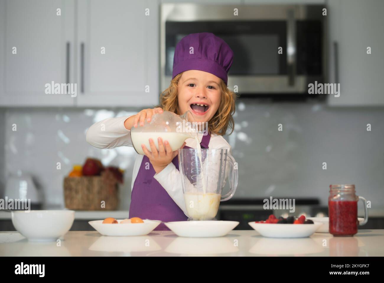 Chef child prepared ingredients. Child chef preparing healthy meal ...