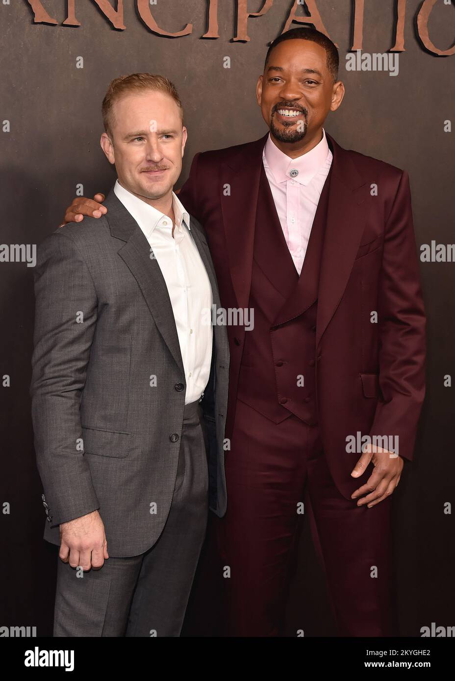 Ben Foster and Will Smith walking the red carpet at the premiere for ...
