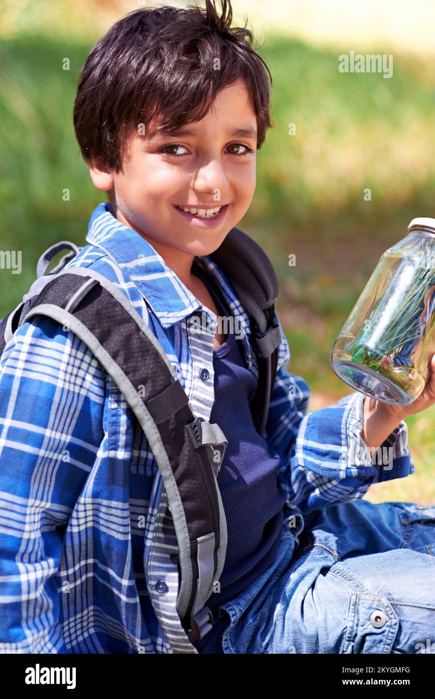 I cant wait for show-and-tell. Cute little boy collecting bugs in a jar ...