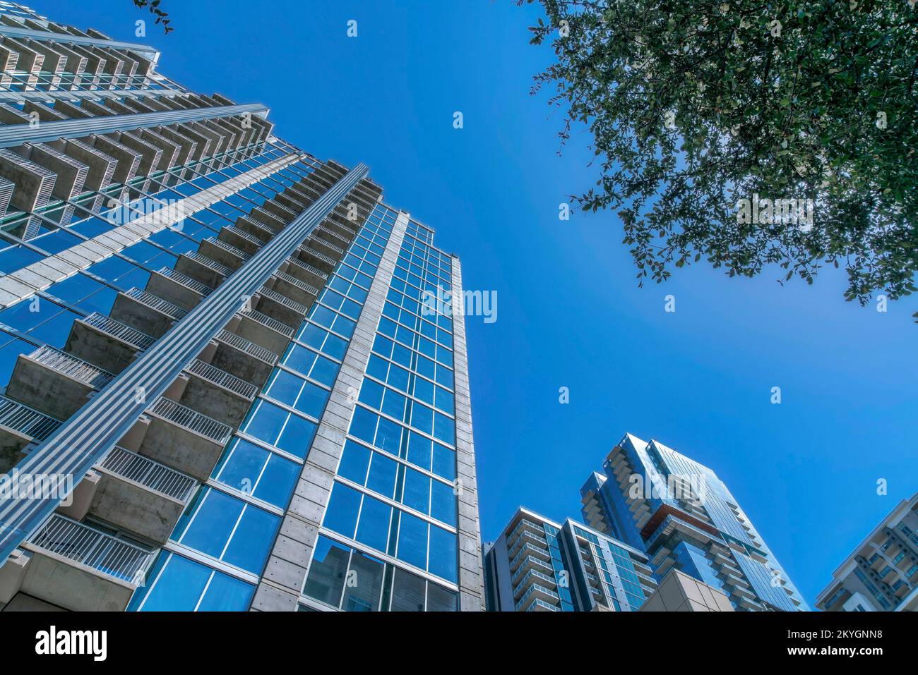 Austin, Texas- High-rise residential buildings in a low angle view ...
