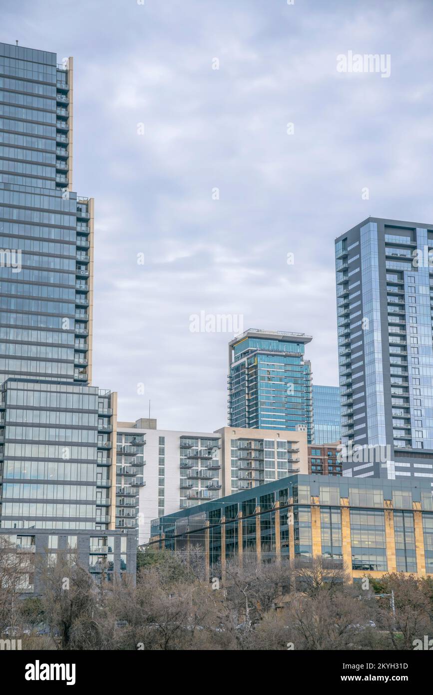 Modern corporate and residential buildings view from Auditorium Shores ...