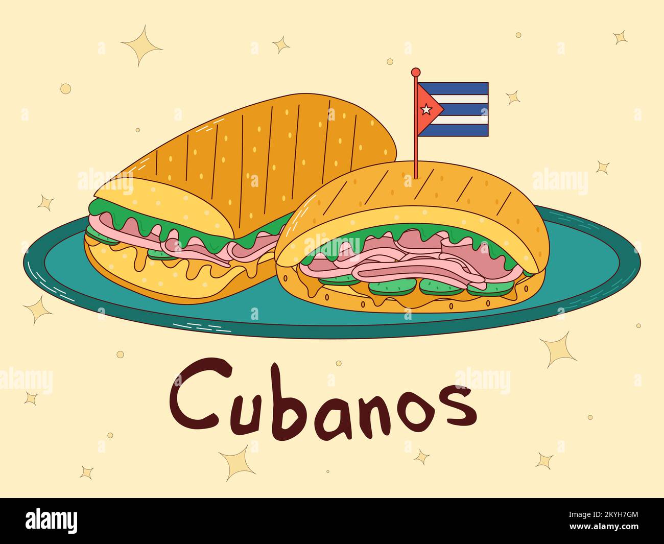 Cuban food. Cubanos. Traditional Cuban dish. Vector illustration Stock ...