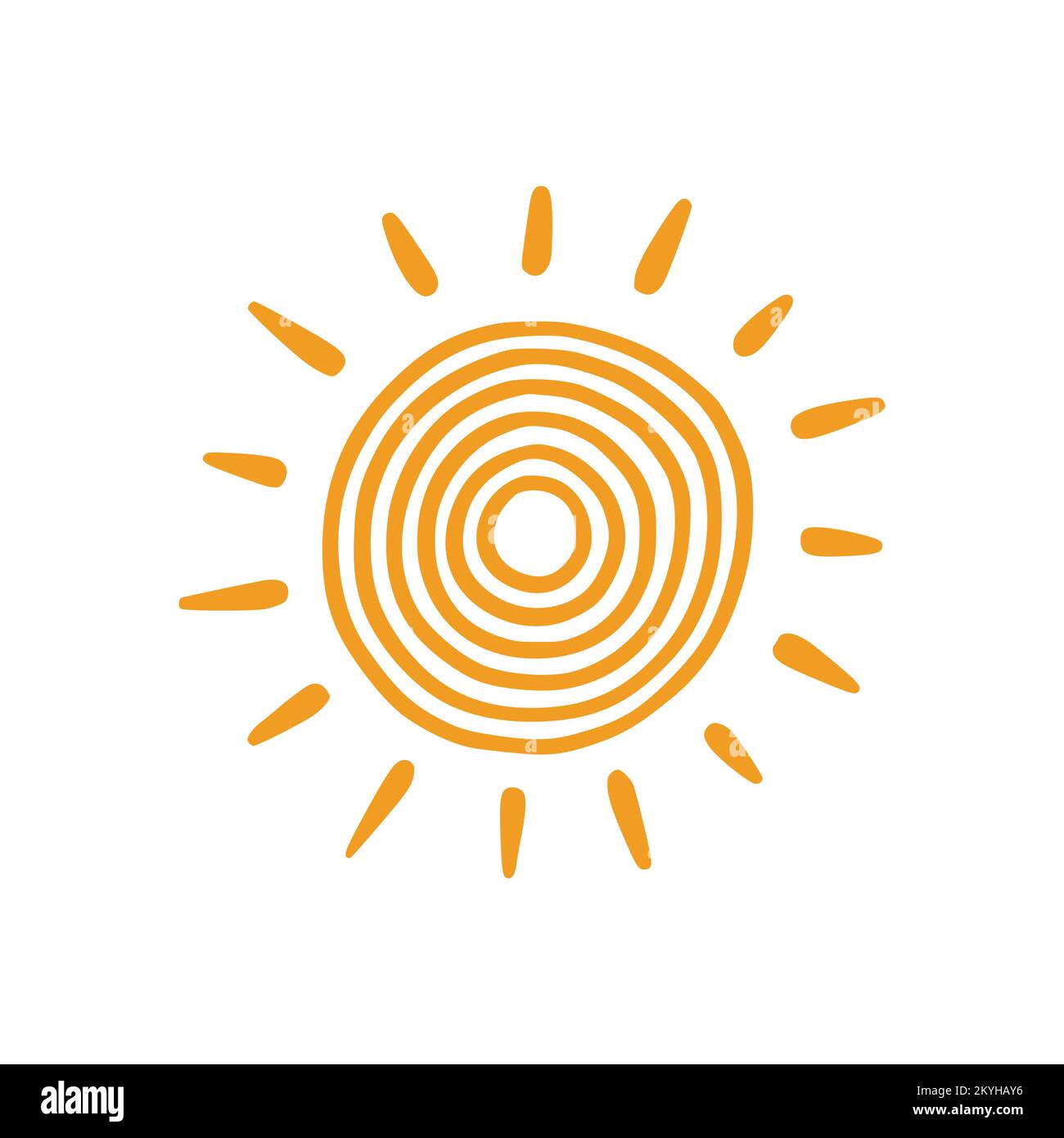 Doodle sun sketch illustration. Hand drawn cute orange sunshine ...