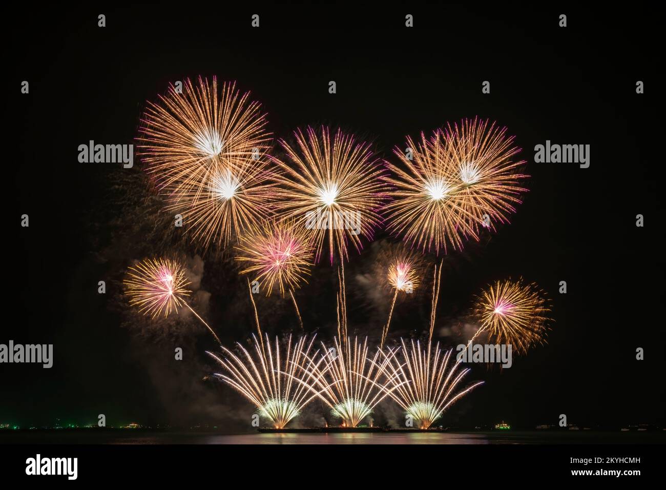 Real Fireworks display celebration, Colorful New Year Firework Stock ...