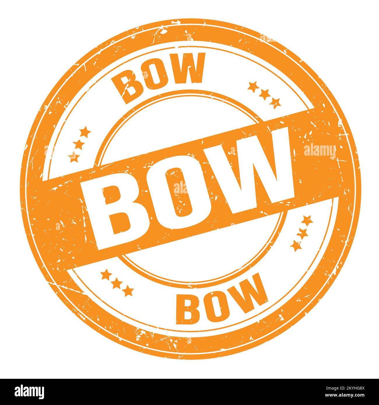 BOW text written on orange round grungy stamp sign Stock Photo - Alamy
