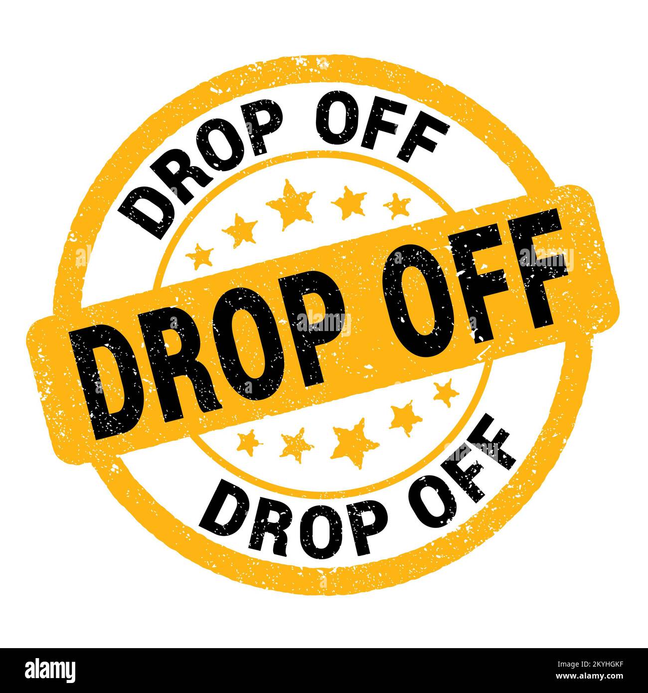 DROP OFF text written on yellow-black grungy stamp sign Stock Photo - Alamy