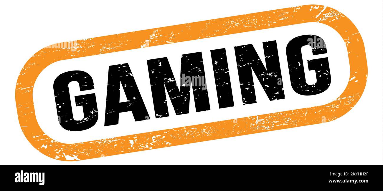 GAMING, text on orange-black rectangle stamp sign Stock Photo - Alamy